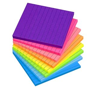 (8 pack) lined sticky notes 4×4 bright stickies colorful super sticking power memo pads, 8 colors, strong adhesive