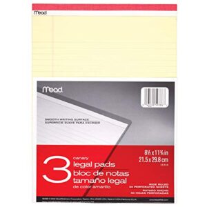 mead legal pad writing pads, wide ruled, great for use as home office supplies, memo pads, note pads, or steno pads, 8-1/2″ x 11-3/4″, 50 sheets, letter writing canary paper, 3 pack (59386),canary yellow