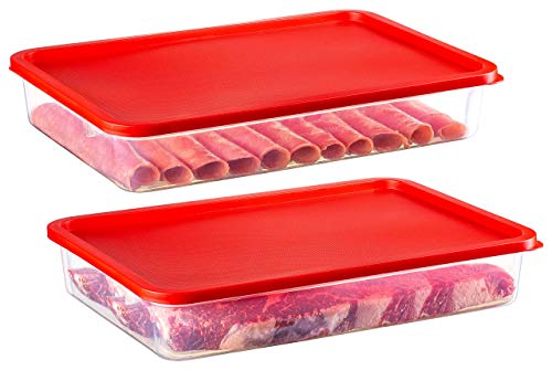 2 Pack – Zilpoo Plastic Bacon Keeper, Deli Meat Saver Cold Cuts Cheese Food Storage Container with Lid for Refrigerator, Shallow Low Profile Christmas Cookie Holder, 84 oz.