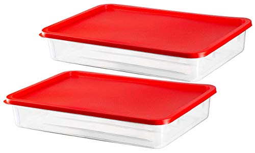 2 Pack – Zilpoo Plastic Bacon Keeper, Deli Meat Saver Cold Cuts Cheese Food Storage Container with Lid for Refrigerator, Shallow Low Profile Christmas Cookie Holder, 84 oz.