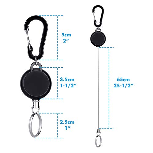 Selizo 5 Pcs Retractable Keychain Retractable Badge Holder Reel Clip ID Badge Holder with Steel Wire Rope, Black