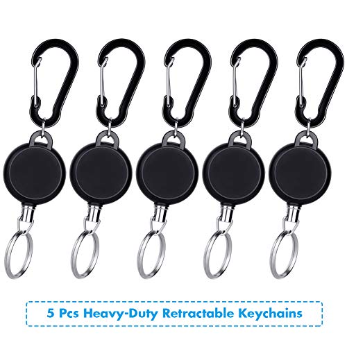 Selizo 5 Pcs Retractable Keychain Retractable Badge Holder Reel Clip ID Badge Holder with Steel Wire Rope, Black