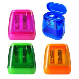 pencil sharpener, manual pencil sharpeners, 4pcs colorful compact dual holes pencil sharpeners with lid, colored pencil sharpener for kids & adults, portable pencil sharpener for travel school office