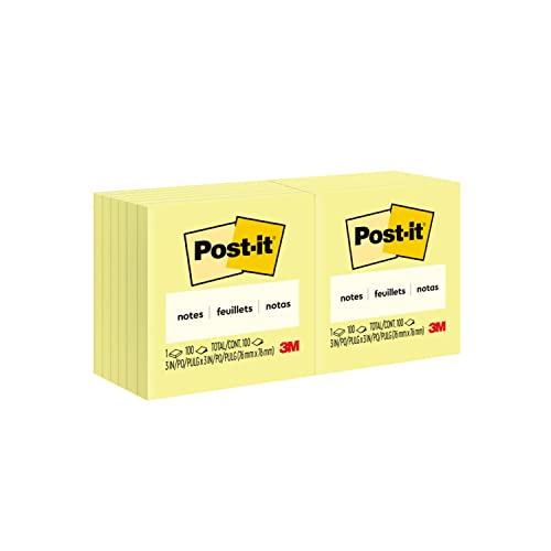 Post-it Notes 3x3 in, 12 Pads, America's 1 Favorite Sticky Notes, Canary Yellow, Clean Removal, Recyclable (654)