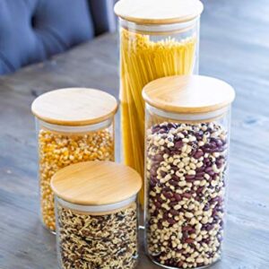 Glass Food Storage Containers with Lids by Sweetzer and Orange - Set of 4 Kitchen Canisters - Candy, Cookie, Rice and Spice Jars - Sugar or Flour Container - Big and Small Airtight Food Jar for Pantry