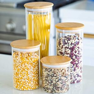 Glass Food Storage Containers with Lids by Sweetzer and Orange - Set of 4 Kitchen Canisters - Candy, Cookie, Rice and Spice Jars - Sugar or Flour Container - Big and Small Airtight Food Jar for Pantry