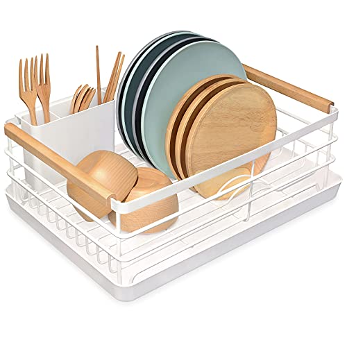 BRIAN & DANY Dish Drying Rack, Dish Racks for Kitchen Counter, Stainless Steel Dish Drainer with Removable Cutlery Holder & Drainboard, Black