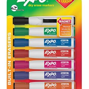 EXPO Magnetic Dry Erase Markers with Eraser, Chisel Tip, Assorted, 8 Count