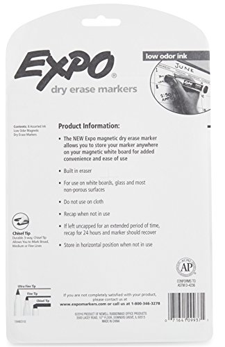 EXPO Magnetic Dry Erase Markers with Eraser, Chisel Tip, Assorted, 8 Count