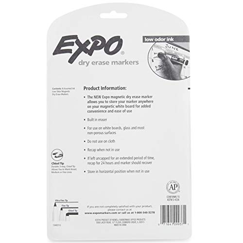 EXPO Magnetic Dry Erase Markers with Eraser, Chisel Tip, Assorted, 8 Count