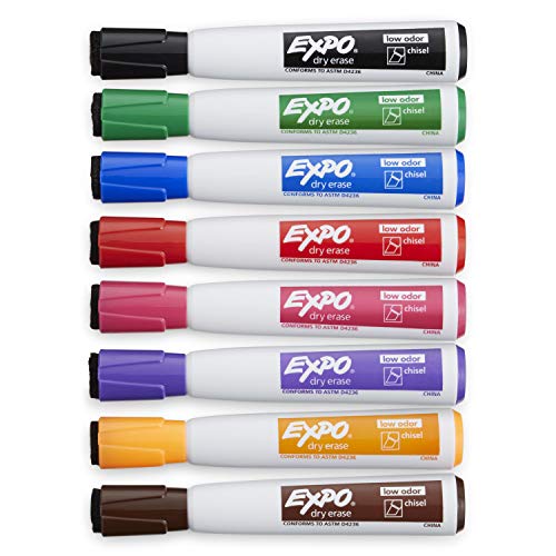 EXPO Magnetic Dry Erase Markers with Eraser, Chisel Tip, Assorted, 8 Count