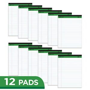 KAISA Legal Pads Writing Pads Recycled Paper, 8.5"x11.75" Wide Ruled, 50 sheets 8-1/2"x 11-3/4" Perforated Writed Pad, White Pack of 12pads, KSU-5293