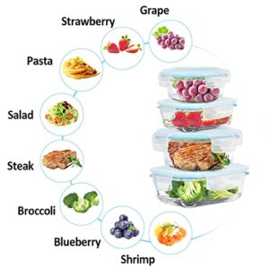 ROSOS Glass Food Storage Containers with Lids Airtight 6 Pack, Glass Storage Containers with Lids for Food, Not Easy Broken & Leak Proof, Glass Containers with Lids for Oven/Dishwasher Safe, Blue