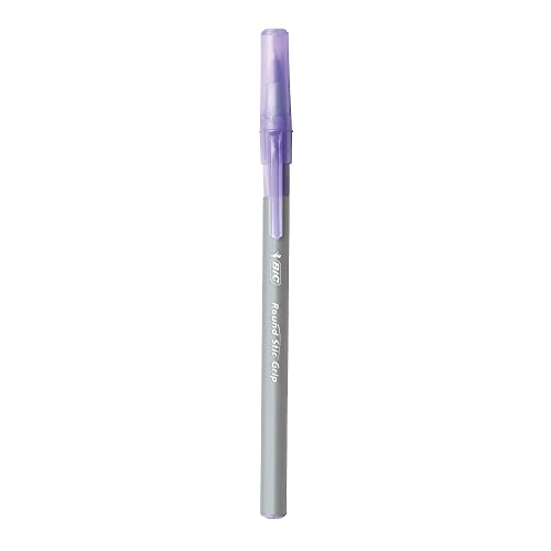 BIC Round Stic Grip Xtra Comfort Fashion Ball Point Pen, Purple, 12 Pack