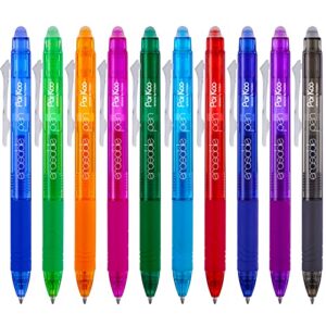 parkoo retractable erasable gel pens clicker, fine point 0.7mm, assorted color inks for drawing writing, 10-pack