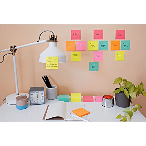 Post-it Super Sticky Notes, 3 in x 3 in, 24 Pads, 2x the Sticking Power, Miami Collection, Neon Colors (Orange, Pink, Blue, Green), Recyclable(654-24SSMIA-CP)