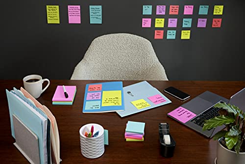 Post-it Super Sticky Notes, 3 in x 3 in, 24 Pads, 2x the Sticking Power, Miami Collection, Neon Colors (Orange, Pink, Blue, Green), Recyclable(654-24SSMIA-CP)