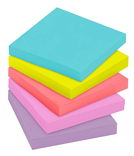 Post-it Super Sticky Notes, 3 in x 3 in, 24 Pads, 2x the Sticking Power, Miami Collection, Neon Colors (Orange, Pink, Blue, Green), Recyclable(654-24SSMIA-CP)