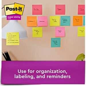 Post-it Super Sticky Notes, 3 in x 3 in, 24 Pads, 2x the Sticking Power, Miami Collection, Neon Colors (Orange, Pink, Blue, Green), Recyclable(654-24SSMIA-CP)