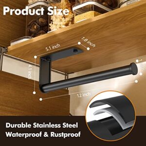 Paper Towel Holder Under Cabinet, MERRYBOX Durable Self Adhesive and Drilling Paper Towel Holder Wall Mount, Stainless Steel Under Cabinet Paper Towel Holder for Kitchen, Bathroom - Black