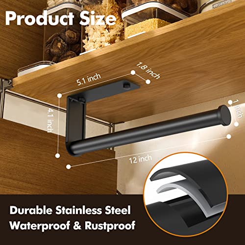 Paper Towel Holder Under Cabinet, MERRYBOX Durable Self Adhesive and Drilling Paper Towel Holder Wall Mount, Stainless Steel Under Cabinet Paper Towel Holder for Kitchen, Bathroom - Black