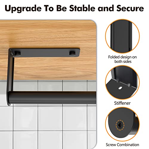 Paper Towel Holder Under Cabinet, MERRYBOX Durable Self Adhesive and Drilling Paper Towel Holder Wall Mount, Stainless Steel Under Cabinet Paper Towel Holder for Kitchen, Bathroom - Black