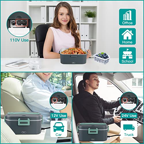 75W Electric Heated Lunch Box 1.8L Food Heater/Warmer Portable Heated Lunch Boxes (lonchera electrica para el almuerzo) for Car truck and Home - Leak Proof, Removable 304 Stainless Steel Container