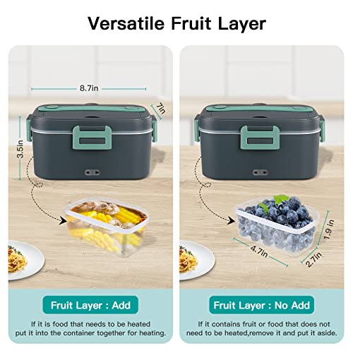 75W Electric Heated Lunch Box 1.8L Food Heater/Warmer Portable Heated Lunch Boxes (lonchera electrica para el almuerzo) for Car truck and Home - Leak Proof, Removable 304 Stainless Steel Container