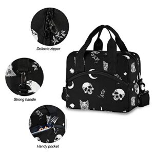 Skull Cat Moon Gothic Insulated Lunch Bags Reusable Lunch Tote Bag Cooler Bag for Women Men Adult Lunch Box with Adjustable Shoulder Strap Leakproof Lunch Bag for Work School Picnic Camping