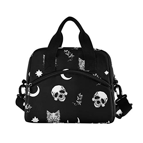 Skull Cat Moon Gothic Insulated Lunch Bags Reusable Lunch Tote Bag Cooler Bag for Women Men Adult Lunch Box with Adjustable Shoulder Strap Leakproof Lunch Bag for Work School Picnic Camping