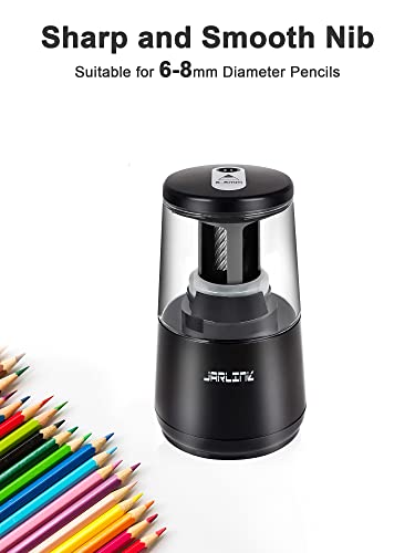 JARLINK Electric Pencil Sharpener, Classroom Pencil Sharpeners, Auto Stop for 6-8mm No.2/Colored Pencils, Electric Pencil Sharpener Plug in/USB/Battery Operated in School/Office/Home (Black)