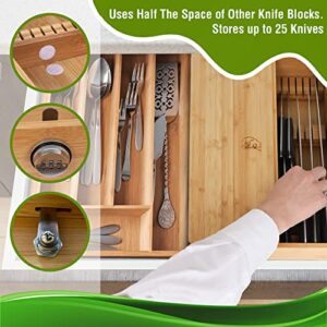 Kid Safe In-Drawer Bamboo Sharp Knives Holder & Organizer. (Knives Not Included). Multi Purpose Lock Box. Only 5.5 Inches Wide. Holds up tp 25 Knives. Best Knife Block Alternative!