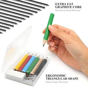 OPIHAZAT Short Triangular Fat Pencils,6 Pcs Jumbo Wood Pencils for Writing and Drawing, 3.5 Inch Pencils for Kids Preschoolers Toddlers Kindergarten with Eraser and Sharpener