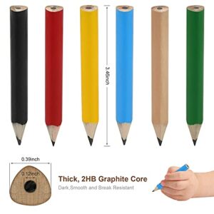 OPIHAZAT Short Triangular Fat Pencils,6 Pcs Jumbo Wood Pencils for Writing and Drawing, 3.5 Inch Pencils for Kids Preschoolers Toddlers Kindergarten with Eraser and Sharpener