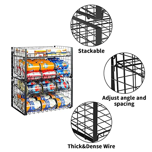 JKsmart 4-Tier Stackable Can Rack Organizer for Pantry, Adjustable Can Dispenser Holds Up to 62 Cans, Can Storage Holder for Various Ounces of Canned Food Soda Drinks, Black