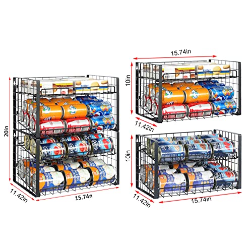 JKsmart 4-Tier Stackable Can Rack Organizer for Pantry, Adjustable Can Dispenser Holds Up to 62 Cans, Can Storage Holder for Various Ounces of Canned Food Soda Drinks, Black