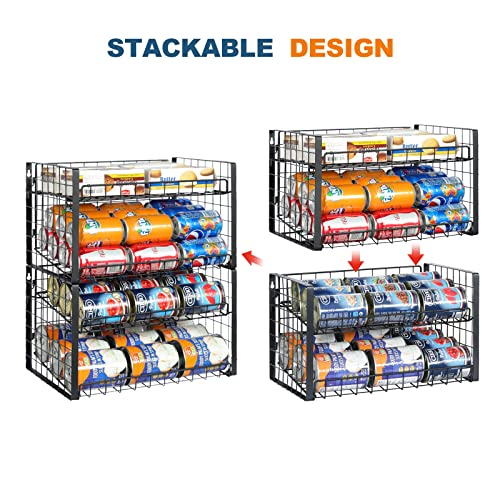 JKsmart 4-Tier Stackable Can Rack Organizer for Pantry, Adjustable Can Dispenser Holds Up to 62 Cans, Can Storage Holder for Various Ounces of Canned Food Soda Drinks, Black