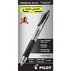 pilot g2 premium refillable and retractable rolling ball gel pens, ultra fine point, black ink, 12-pack (31277)