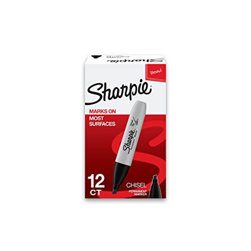 Sharpie 38201 Permanent Markers, Chisel Tip, Black, 12 Count