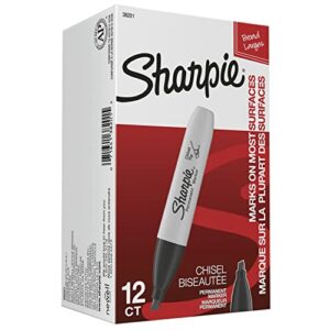 Sharpie 38201 Permanent Markers, Chisel Tip, Black, 12 Count