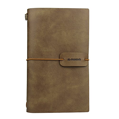 Travel Journal Notebook Vintage Retro Handmade Leather Lined Journal Refillable Note Book for Taking Notes by ai-natebok, 4.72 X 7.87inch (White Coffee)