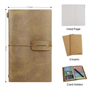 Travel Journal Notebook Vintage Retro Handmade Leather Lined Journal Refillable Note Book for Taking Notes by ai-natebok, 4.72 X 7.87inch (White Coffee)