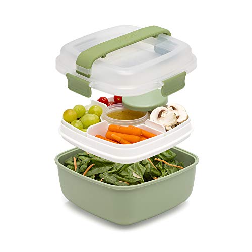 Goodful Stackable Lunch Box Container, Bento Style Food Storage with Removeable Compartments for Sandwich, Snacks, Toppings & Dressing, Leak-Proof and Made without BPA, 56-Oz, Green