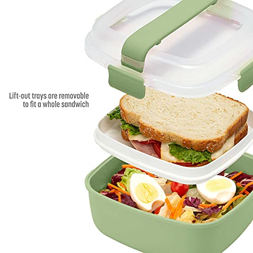 Goodful Stackable Lunch Box Container, Bento Style Food Storage with Removeable Compartments for Sandwich, Snacks, Toppings & Dressing, Leak-Proof and Made without BPA, 56-Oz, Green