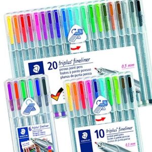 STAEDTLER triplus fineliner, 0.3mm metal-clad tip, ergonomic triangular barrel, for writing, drawing and coloring, set of 20 fineliners, 334 SB20