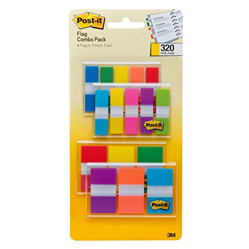 Post-it Flags Combo Pack, 4 On-The-Go Dispensers/Pack, 120 .94 in Wide and 200 .47 in Wide Flags, Assorted Colors (683-XL1)