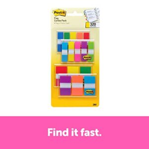 Post-it Flags Combo Pack, 4 On-The-Go Dispensers/Pack, 120 .94 in Wide and 200 .47 in Wide Flags, Assorted Colors (683-XL1)