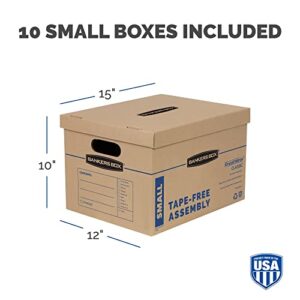 Bankers Box SmoothMove Classic Small Moving Boxes, 10 Pack, Tape-Free Assembly, Easy Carry Handles, 10" x 12" x 15"