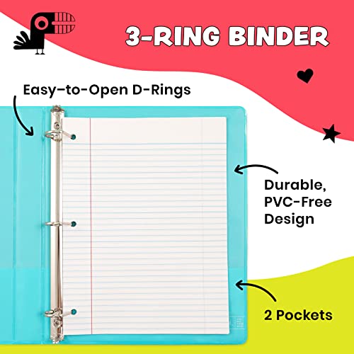 Yoobi 1 Inch Binder Set – 3-Ring Binders with 2 Pockets – Perfect for School or Office – Holds up to 220 Sheets – 4 Pack – Solid Multicolor Variety