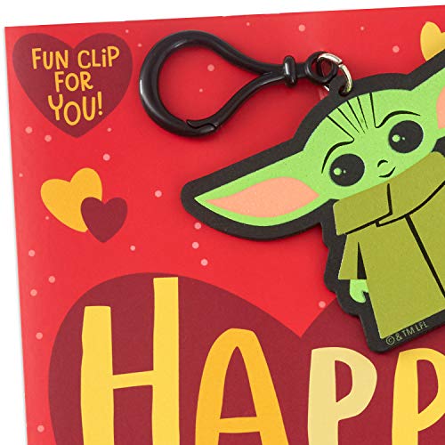 Hallmark Star Wars Valentines Day Card for Kid with Removable Backpack Clip (Baby Yoda)